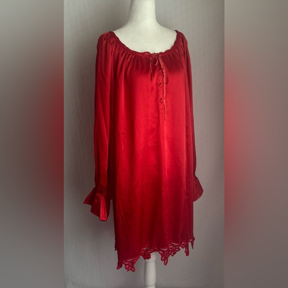 allison rhea | Intimates & Sleepwear | Red Long Sleeve Night Gown Lace ...